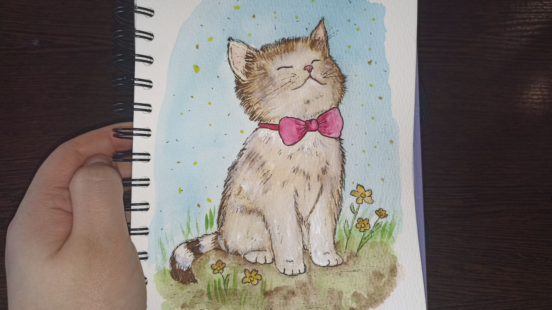 Рисунок акварелью / Котик на природе