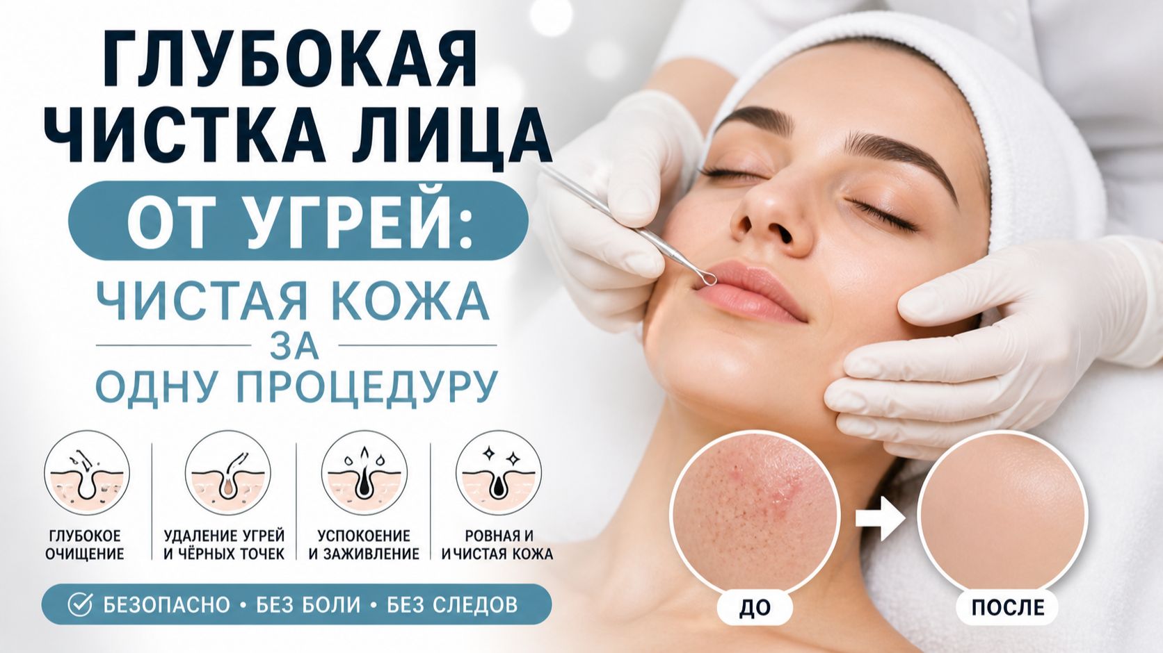 Чистая кожа после глубокой чистки лица