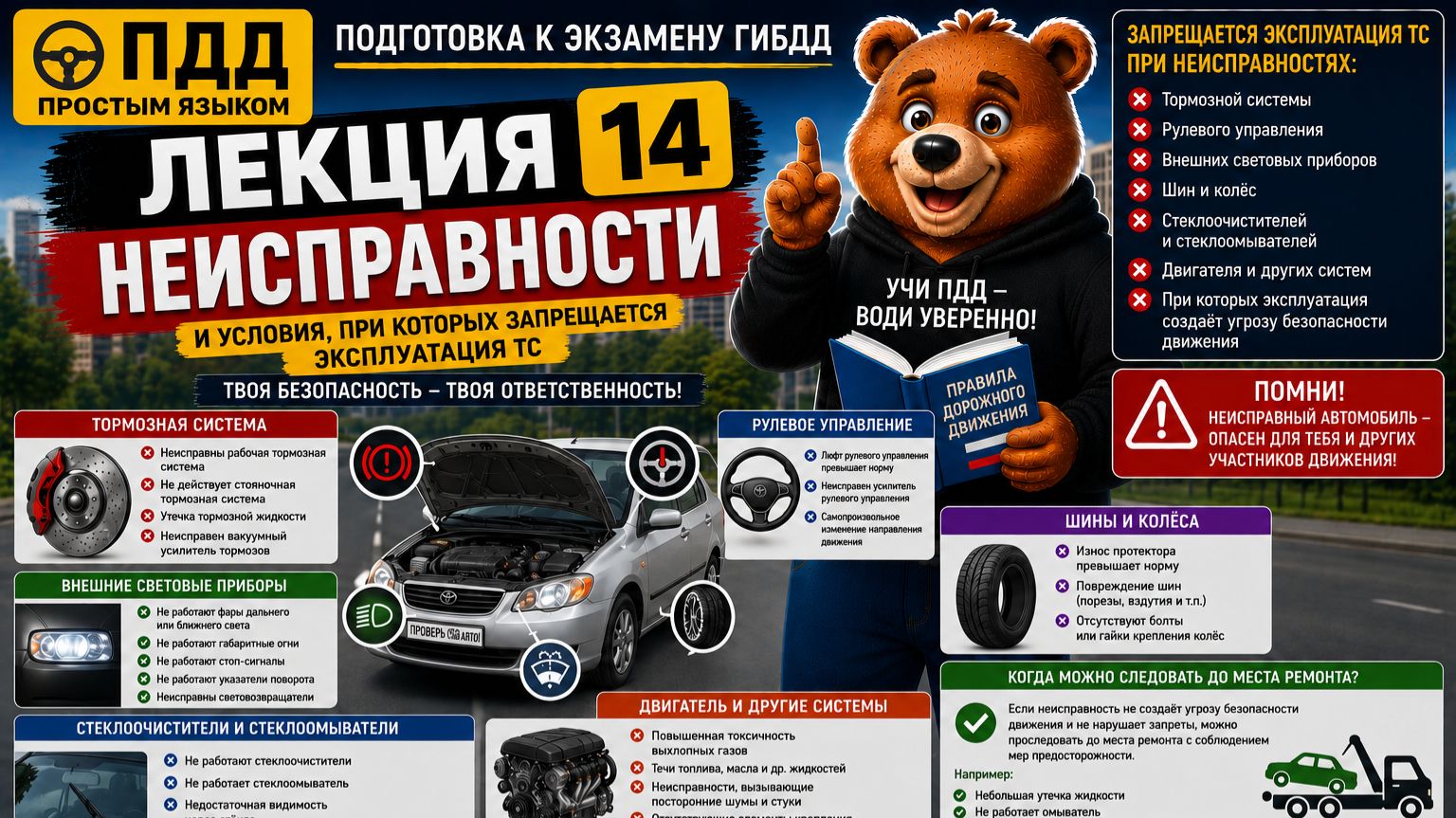 ПДД Лекция 14. Неисправности и условия, при которых запрещается эксплуатация ТС | ПДД простым языком