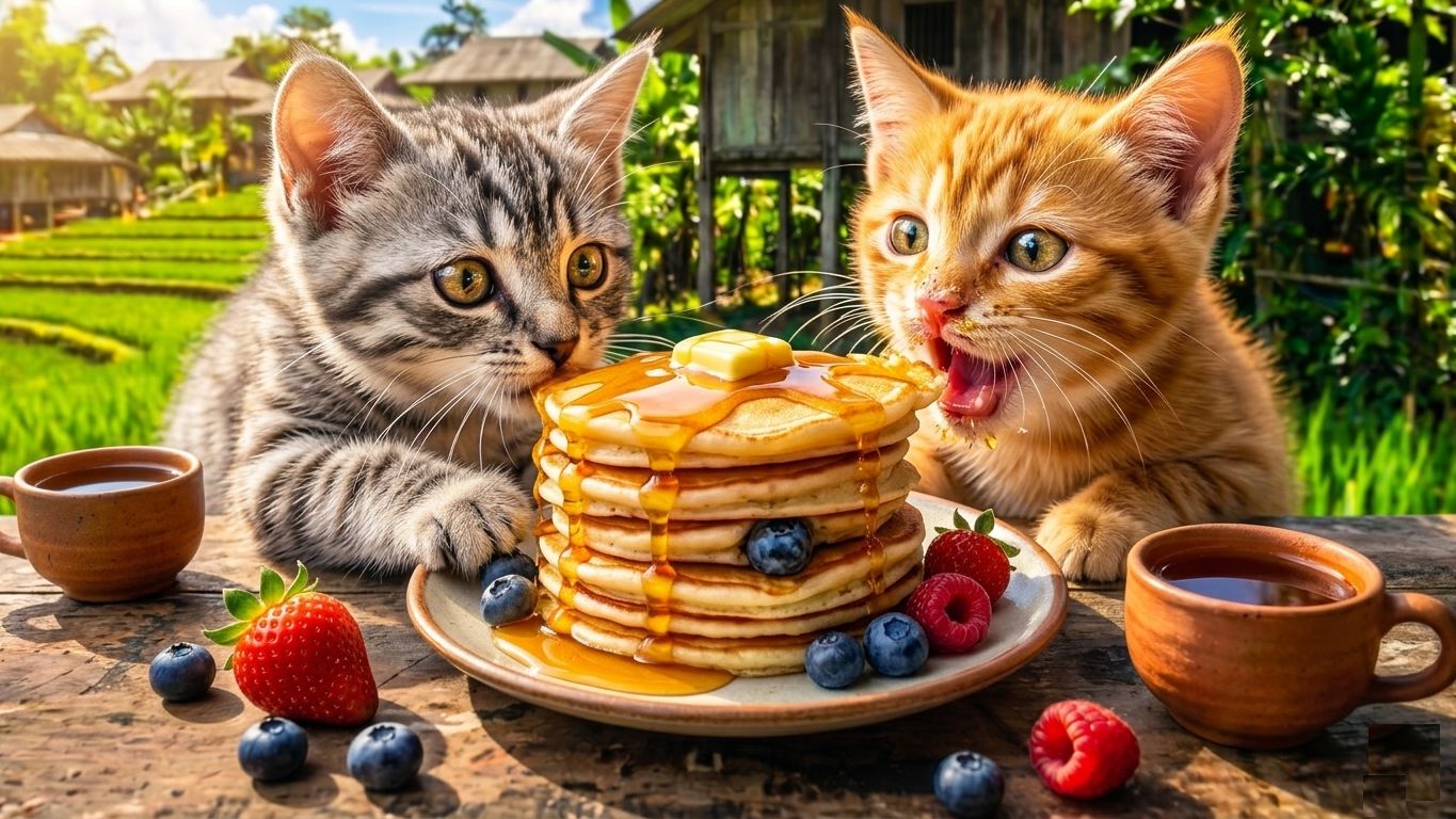 Мои Котята приготовили Японские Пушистые Панкейки 🐱🥞✨