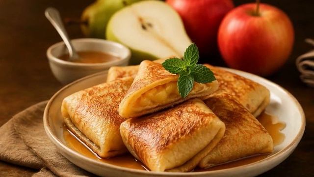 БЛИНЫ С ФРУКТОВОЙ НАЧИНКОЙ И СЛАДКИМ СОУСОМ