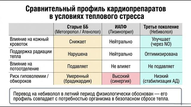 Бета блокатор в жару: сезонная коррекция кардиотерапии. Преимущества небиволола