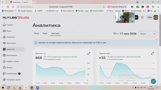 Посмотрим аналитику нашего канала на Рутюбе. Впервые выкладываем такое.