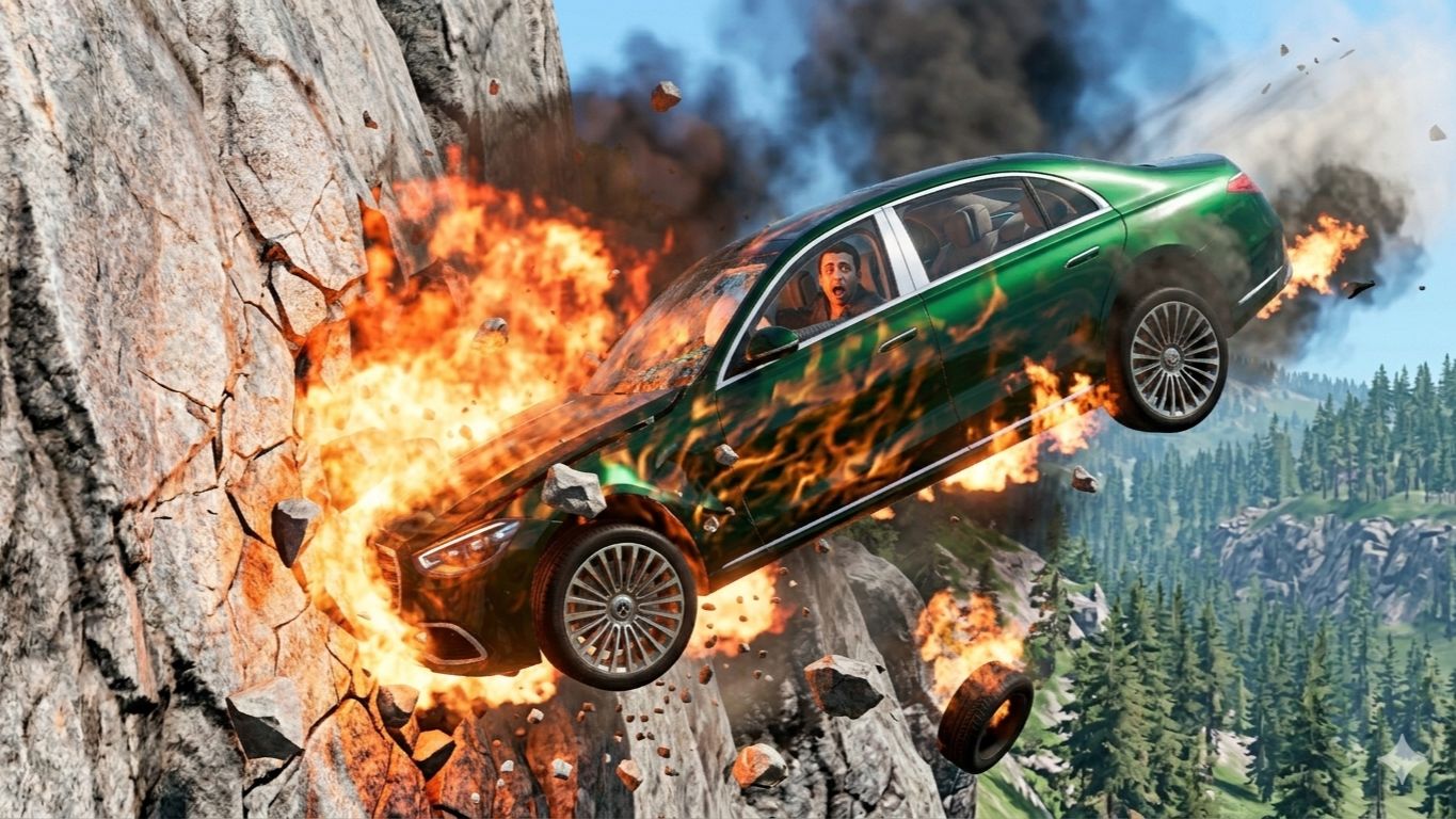 Опасные прыжки на высокой скорости автомобилей – BeamNG/Drive