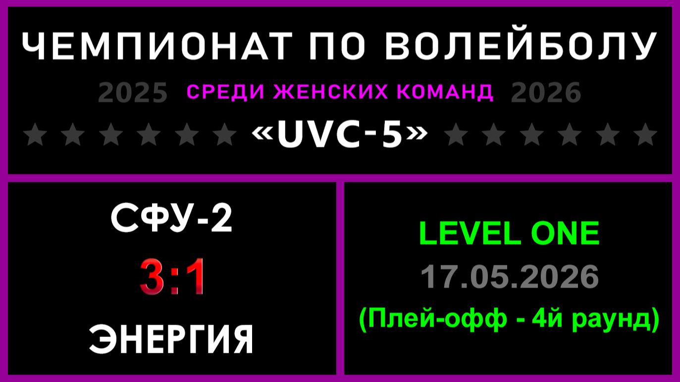 СФУ-2 - Энергия, UVC-5 (Девушки) - LEVEL ONE (Плей-офф - 4й раунд)