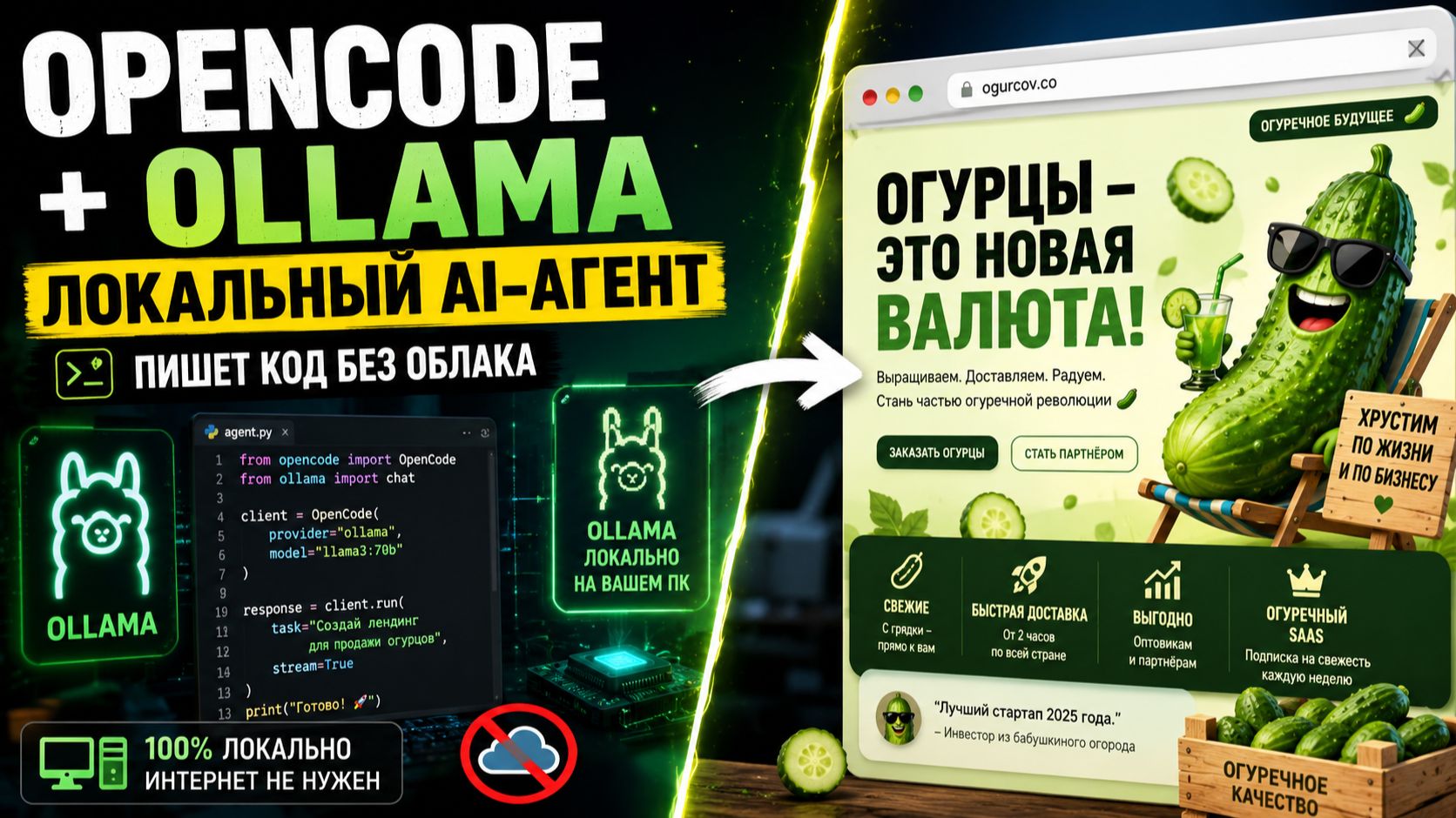OPENCODE + OLLAMA: ЛОКАЛЬНЫЙ AI-АГЕНТ, КОТОРЫЙ ПИШЕТ КОД БЕЗ ОБЛАКА