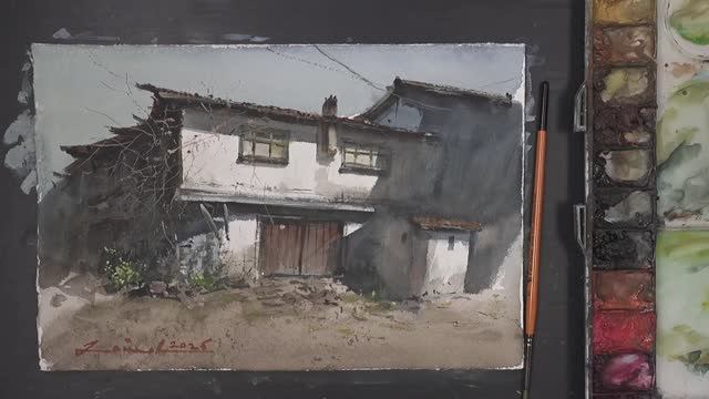 Как нарисовать акварелью старые деревенские дома