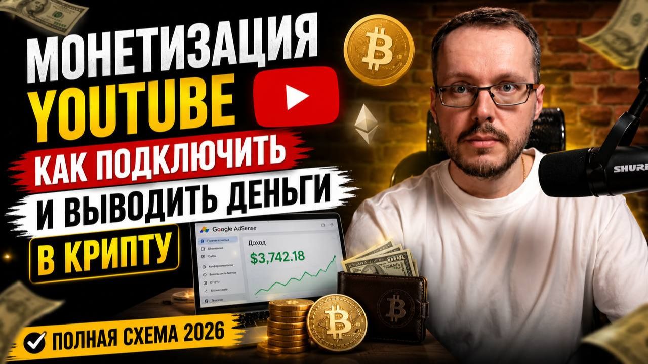 🔥 КАК ПОДКЛЮЧИТЬ МОНЕТИЗАЦИЮ YOUTUBE И ВЫВОДИТЬ ДЕНЬГИ В КРИПТУ В 2026