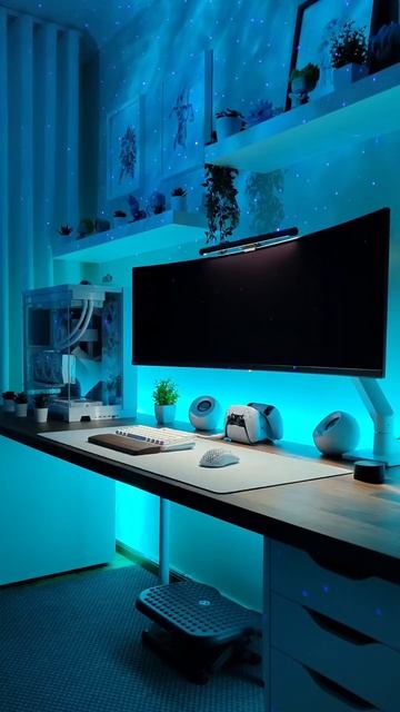 🤍🩵 #gamingsetup #gamingroom #deskgoals #pcsetup #desksetup#desk #deskdecor #gamingpc #pc #setu