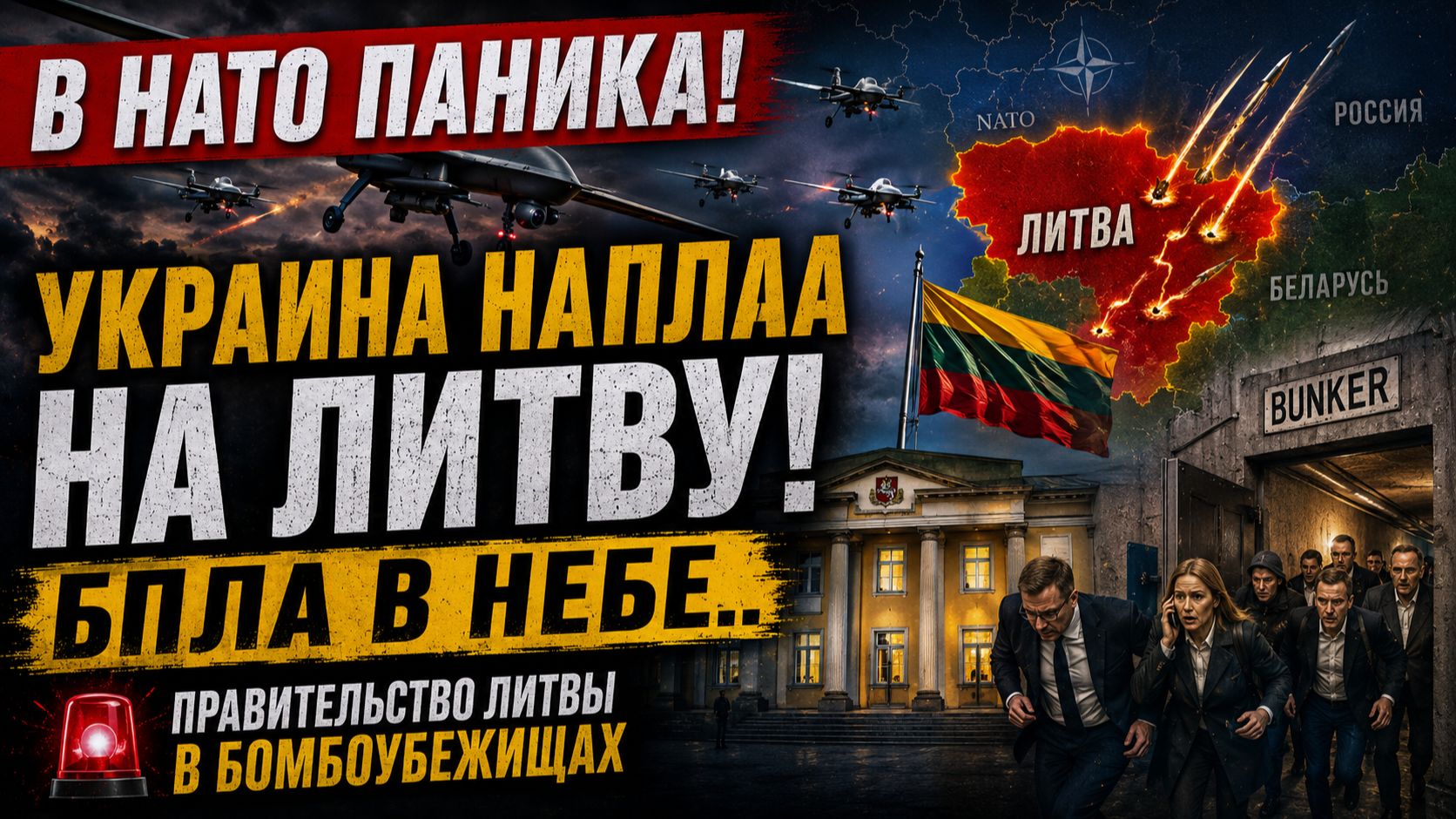 В НАТО ПАНИКА! УКРАИНА НА ПАЛА НА ЛИТВУ! БПЛА В НЕБЕ..ПРАВИТЕЛЬСТВО ЛИТВЫ В БОМБОУБЕЖИЩАХ