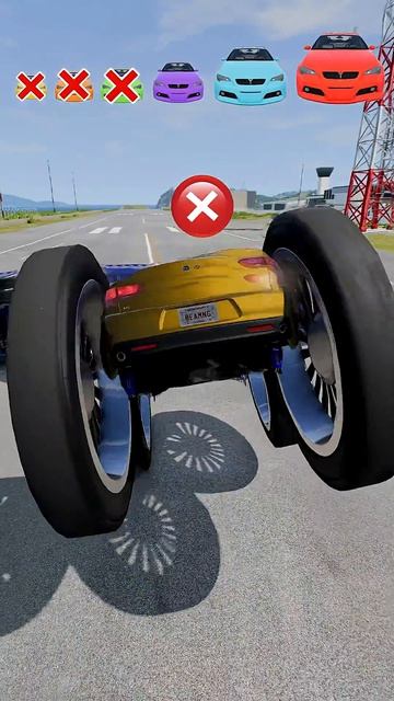 Машины и скорая помощь против столбиков в гигантской яме — BeamNG.drive #shorts