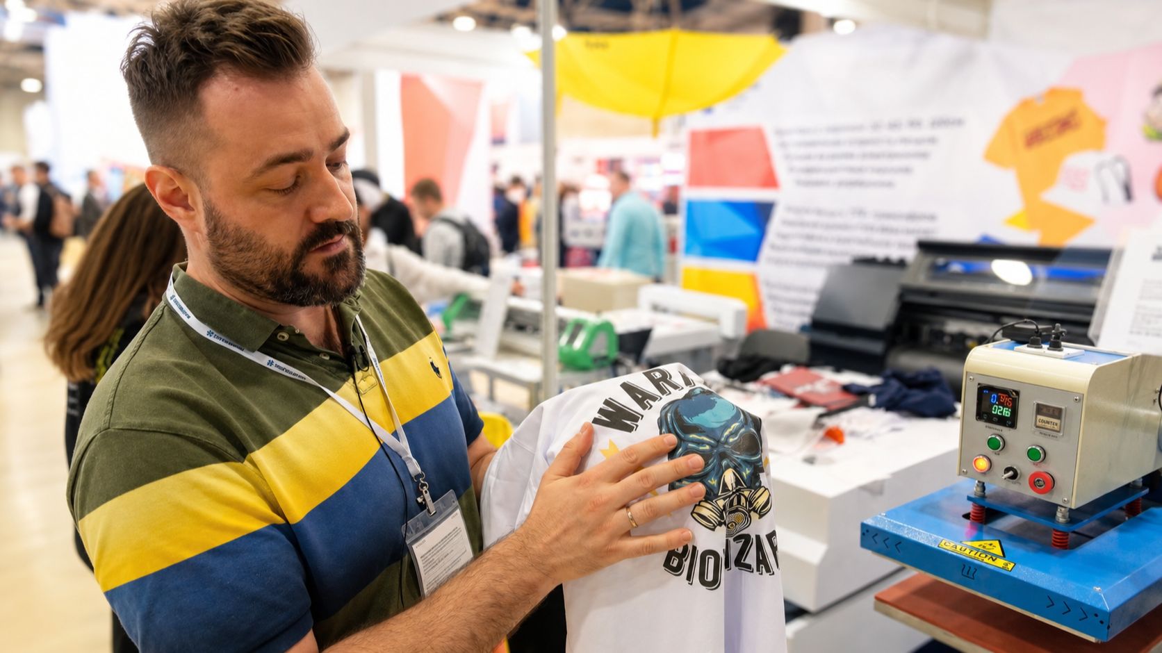 Андрей Жердев представляет стенд компании TeсhnoPrint на выставке 2022 г.