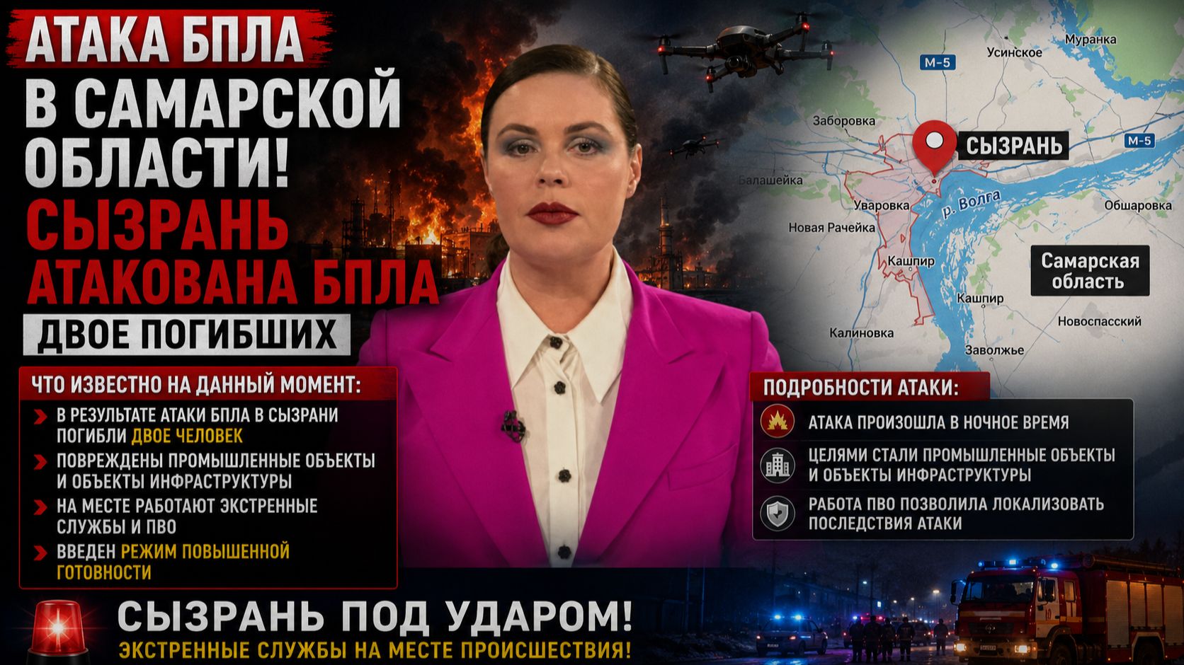 Атака БПЛА в Самарской области Сызрань Атакована БПЛА. Двое погибших