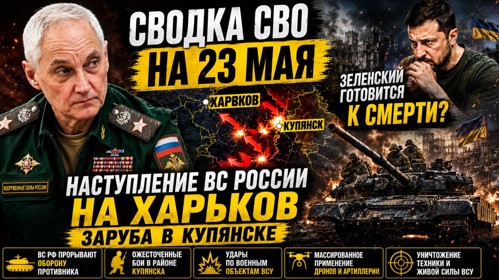Сводка СВО на 23 мая.  Зеленский готовится к смерти..Наступление ВС России на Харьков НОВОСТИ ДНЯ