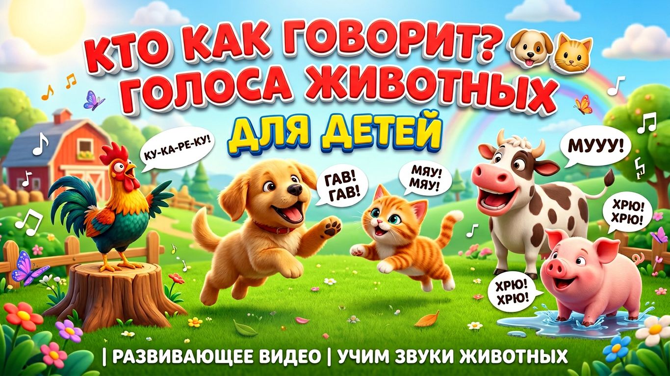 Кто Как Говорит? 🐶🐱 Голоса Животных для Детей | Развивающее Видео | Учим Звуки Животных