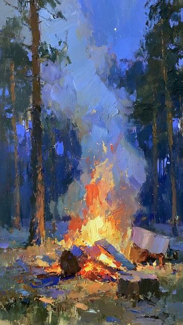 Костер в лесу (картина #1174) / Арт-студия Нормова