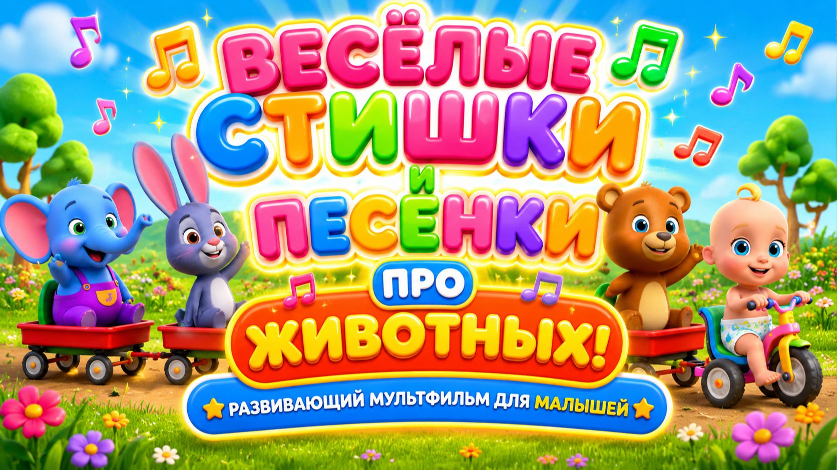 Весёлые стишки и песенки про животных! 🐘🐰🐻 Развивающий мультфильм для малышей