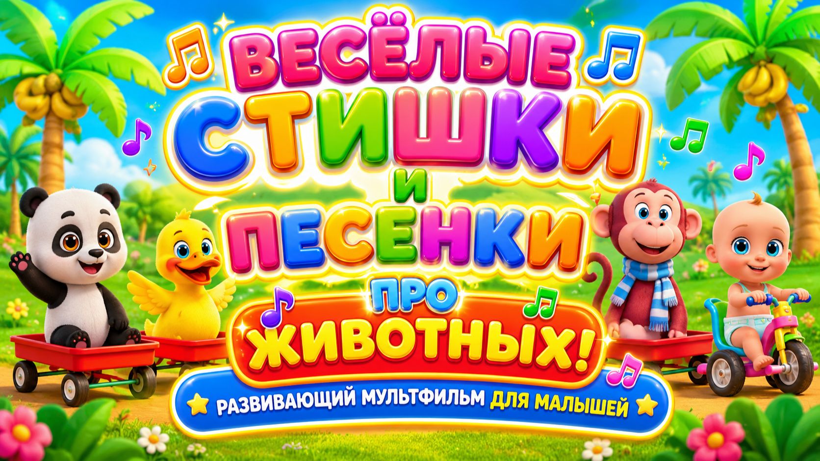 Весёлые стишки и песенки про животных! 🦆🐼🎵 Развивающий мультфильм для малышей