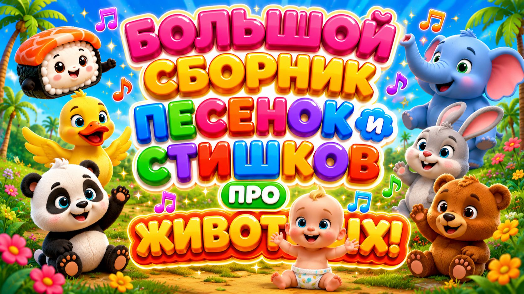 Большой сборник песенок и стишков про животных!  Развивающий мультфильм для малышей