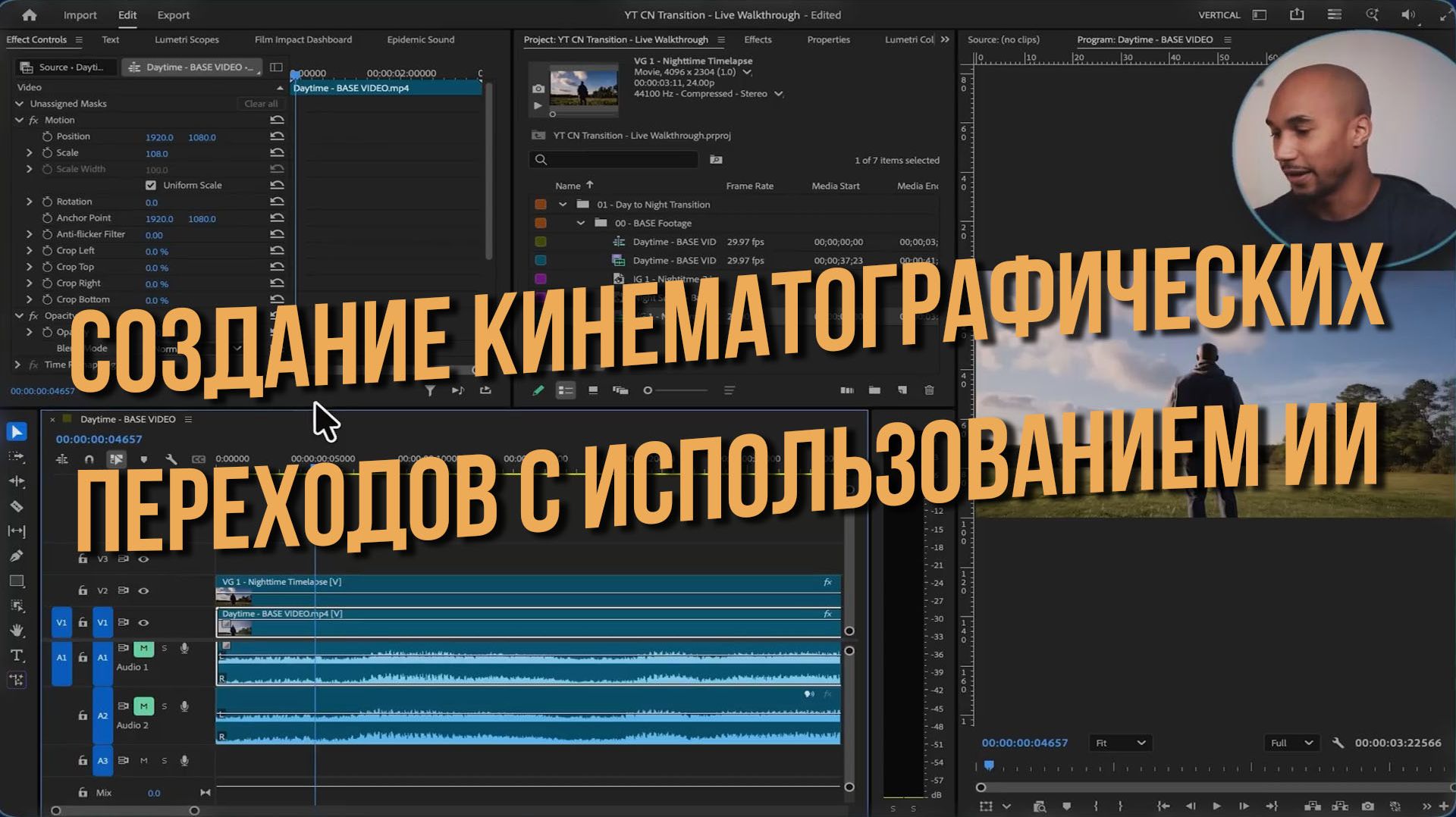 Создание кинематографических переходов с использованием ИИ