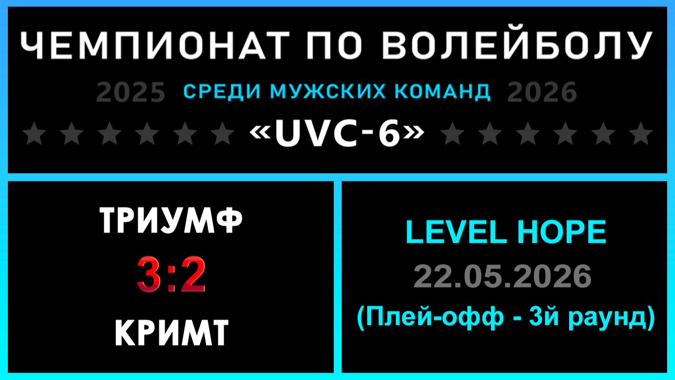 ТРИУМФ - КрИМТ, UVC-6 (Мужчины) - LEVEL HOPE (Плей-офф - 3й раунд)