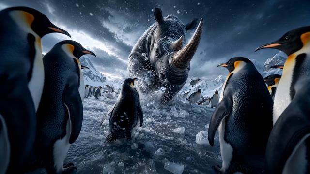 Rinoceronte ártico en el reino de los pingüinos