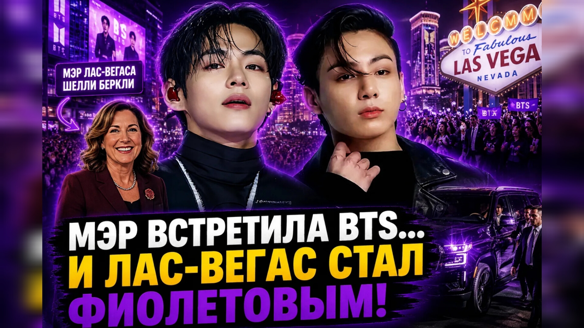 🔥😱 Мэр Лас-Вегаса лично встретила BTS… и город стал фиолетовым!