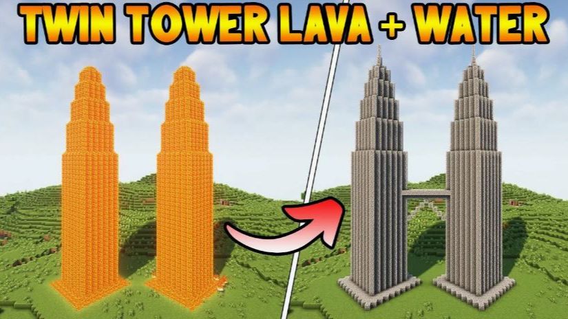 башня из лавы и воды в майнкрафт Minecraft!