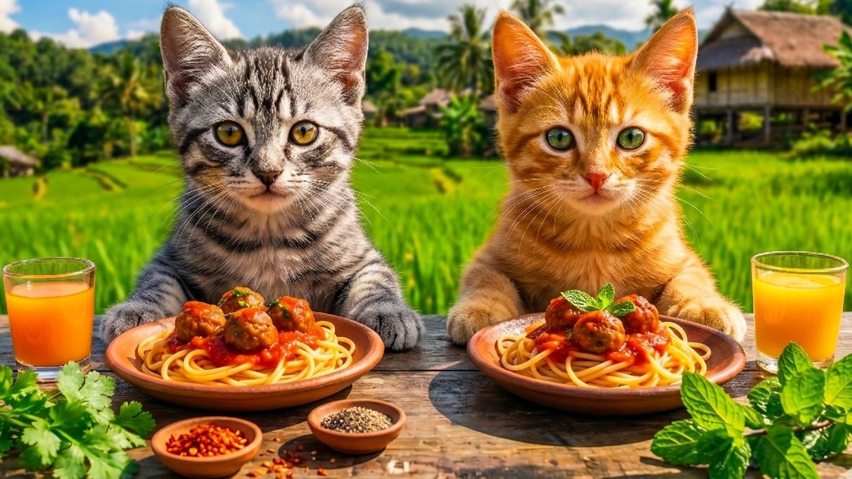 Мои Котята приготовили Спагетти Болоньезе с Маленькими Фрикадельками 🐱🍝✨