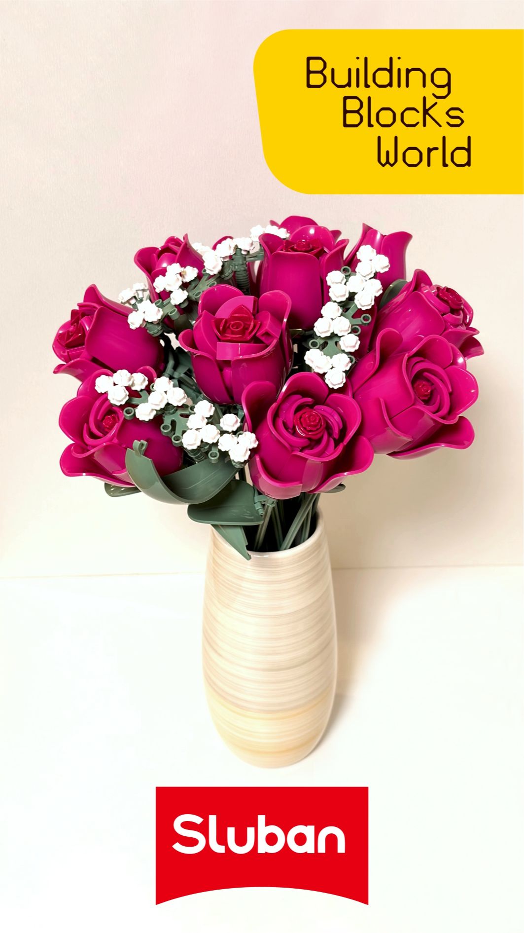 Сборка конструктора "Sluban" серия "PLEYERID" (M38-P8166) Rose bouquet (Букет фиолет роз) #sluban