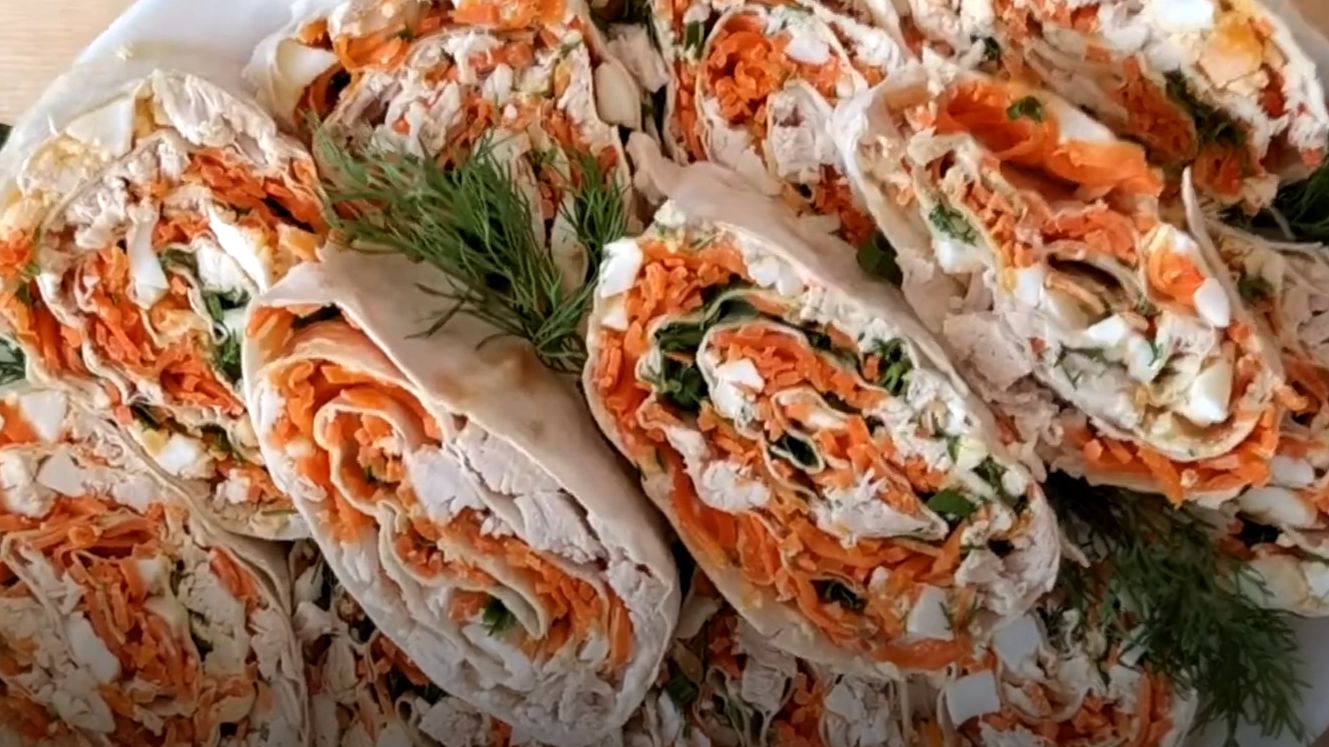 Рулет из ЛАВАША на праздничный стол и каждый день. Вкусная закуска из лаваша. Блюдо из лаваша