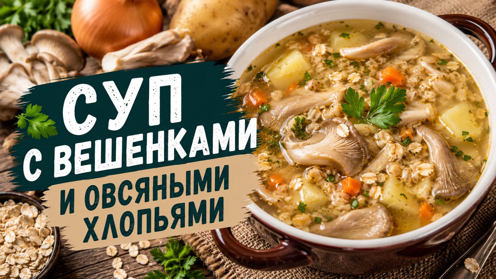 Суп с вешенками  и овсяными хлопьями