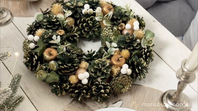 Венок из шишек ЯБЛОЧНЫЙ ЗВОН, 34 см, 1180530