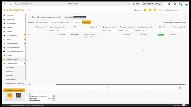 4. Отчет по дебиторской задолженности