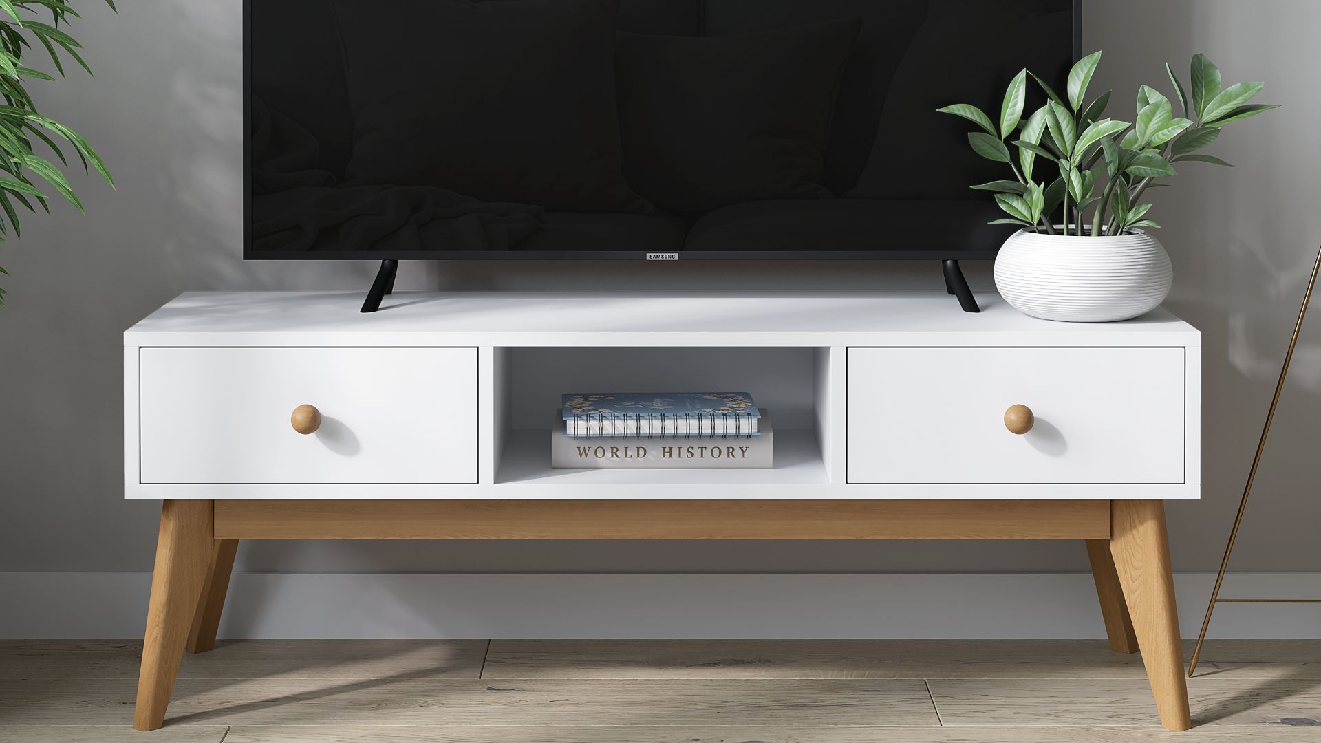 Тумба под телевизор "Лагом Wood" (115х36х43 см.)  в "белом" цвете (017OZ)