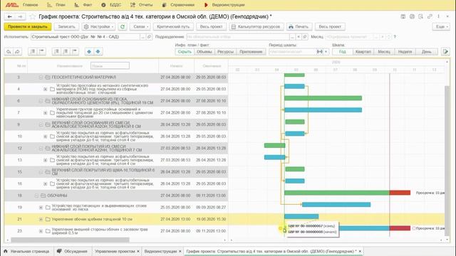 6.1.Построение графика производства работ. Установка связей между видами работ