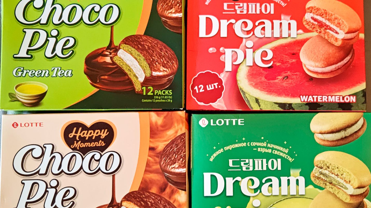 ПИРОЖНОЕ БИСКВИТНОЕ LOTTE CHOCO PIE MILK TEA; MATCHA + НОВИНКА - DREAM PIE MELON И WATERMELON