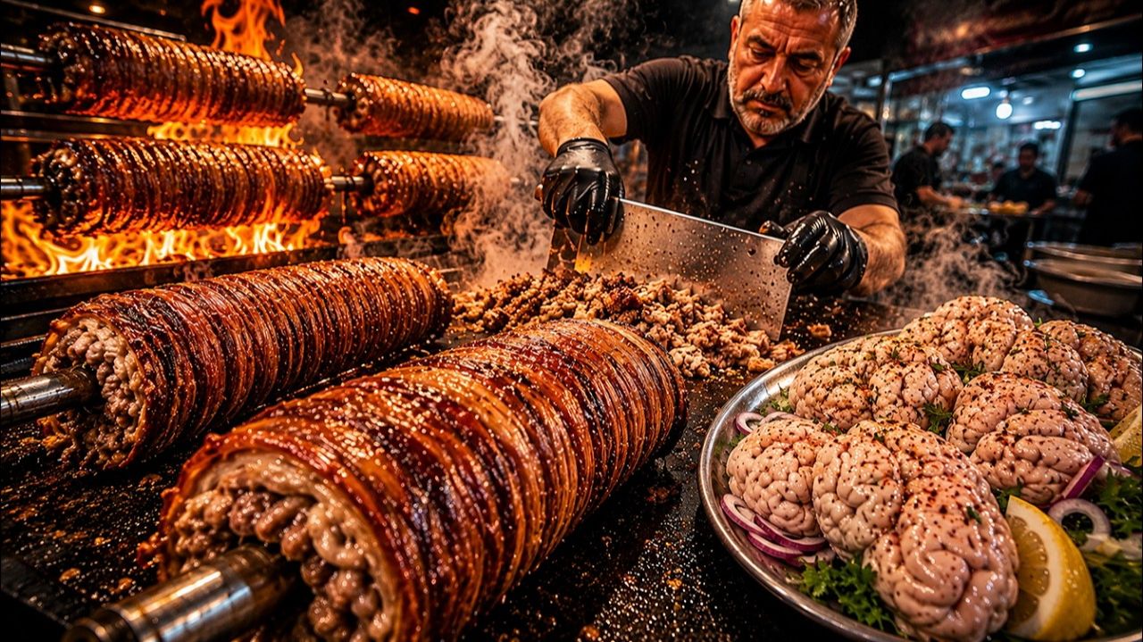 Мозги, почки и мясо горла, завёрнутые в бараньи кишки! Безумная турецкая уличная еда