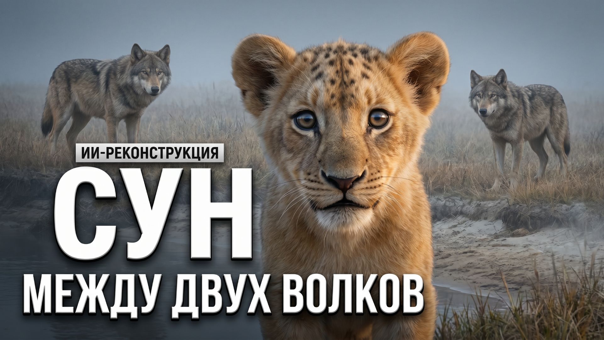 Пещерный львёнок Сун  окружен волками. 30000 лет назад, берега Клязьмы. Около стоянки Сунгирь.