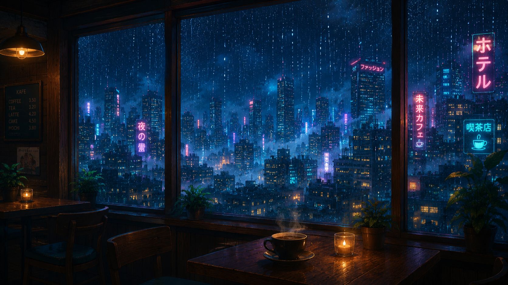 NEON RAIN LOFI ☕ Ночной Джаз Бар | Киберпанк Кафе под Дождём | Музыка для Работы и Отдыха Lofi