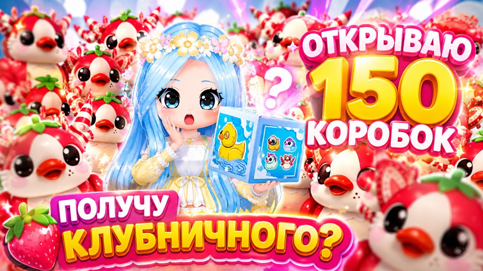 🍓🍓🍓ПОЛУЧУ КЛУБНИЧНОГО? ОТКРЫВАЮ 150 КОРОБОК! АДОПТ МИ РОБЛОКС