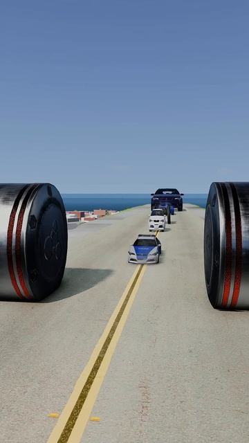 Разноцветные машины от маленьких до больших против столбиков — BeamNG.drive #shorts