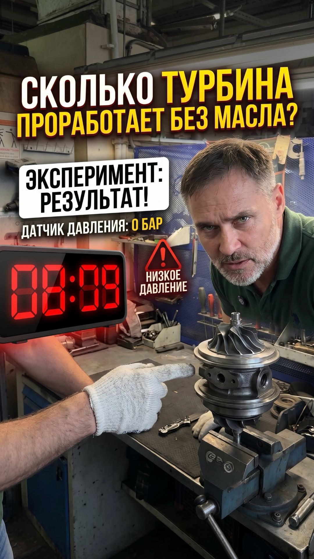 Сколько турбина проработает без масла? Покажем на эксперименте, разгоним турбину без масла.
