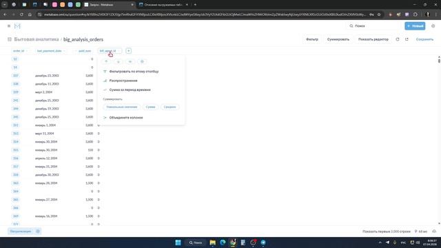 Урок №3 - Практика. Знакомство с интерфейсом Metabase. Собираем таблицу