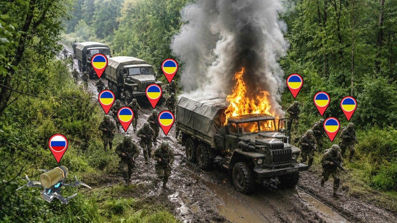 Украинские грузовики были замечены российскими FPV-дронами на лесной дороге — затем всё изменилось