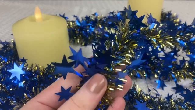 Мишура ЗВЕЗДОПАД, 3 см х 2 м, золотая с синим, М1206