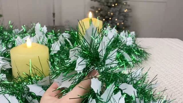 Мишура ЗИМНЯЯ, 12 см х 2 м, зеленая с белым, М0306