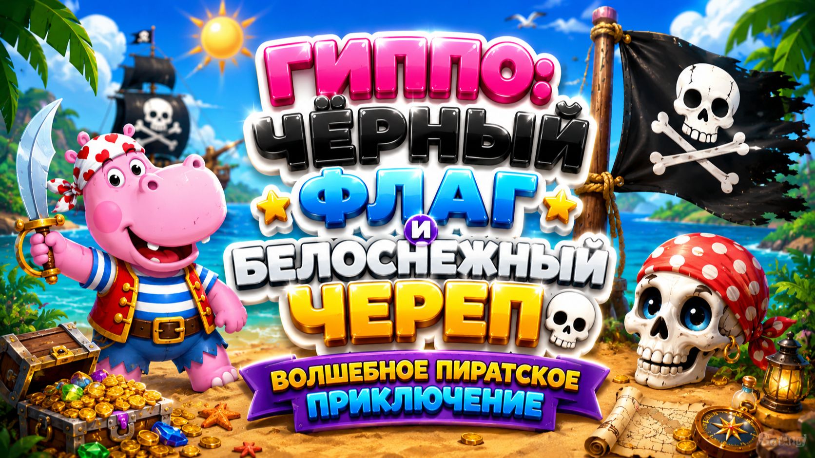 🏴☠️ Гиппо: Чёрный Флаг и Белоснежный Череп! ☠️!  Волшебное пиратское  приключение мультфильм