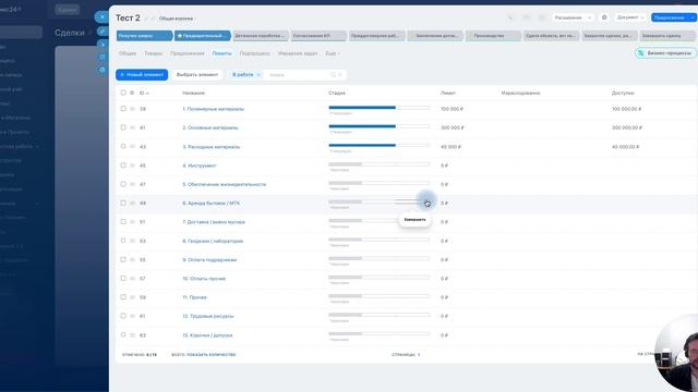 Битрикс24 работа с лимитами по статьям для каждой сделки