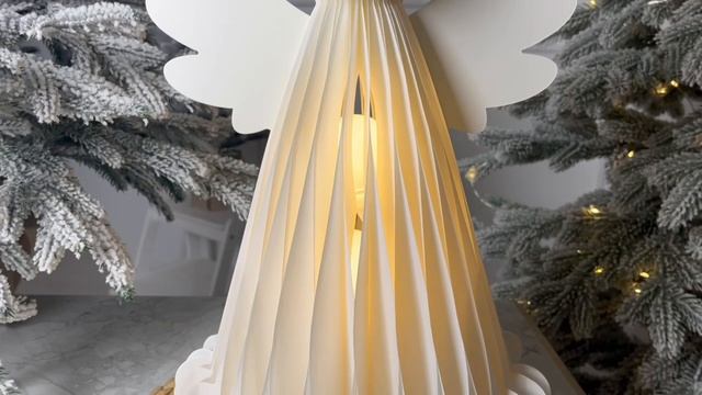 Светящаяся фигурка НЕЖНЫЙ АНГЕЛ, бумага, белый, 6 тёплых белых LED-огней, 38 см, таймер, AX5351470